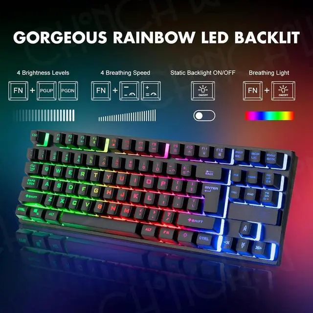Wireless Gaming Keyboard and Mouse Combo, Rechargeable 87 Key LED Light ...