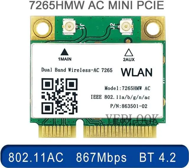 JAENFONG 1200Mbps Wireless MC-AC7265 Intel 7265HMW Half Mini PCI-E Wifi ...