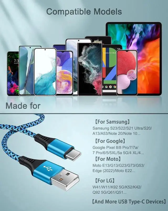 [4Pack/6FT] USB Type C to USB A Cable 3A Fast Charging Long Android ...