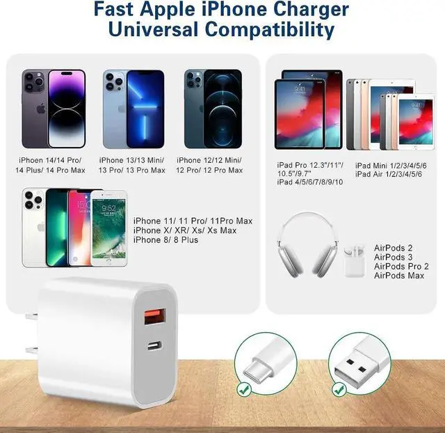 Fast Charger iPhone Dual Port A/C Charging Adapter 2Pack Quick Double ...