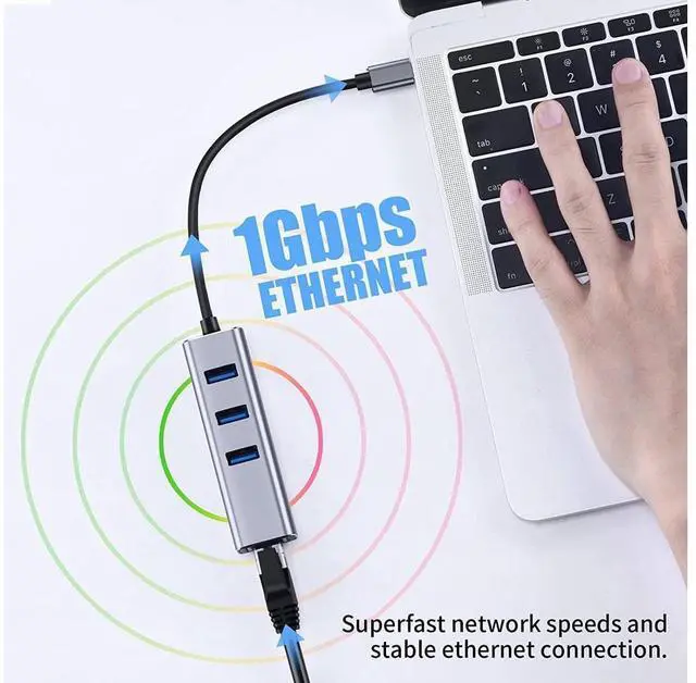 USB C to Ethernet Adapter with 3 Port USB 3.0, Type C Hub with RJ45 10 ...