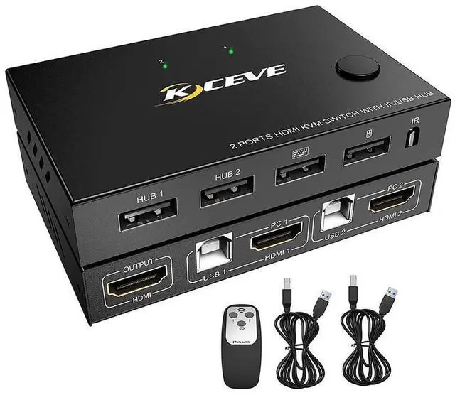 2 Ports HDMI KVM Switch, KVM Switch HDMI 2 Port USB 2.0 Switcher Box 2 ...