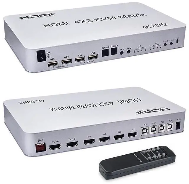 4 Port USB HDMI KVM Matrix 4x2 Dual Monitor 4K @60Hz HDR Switch ...