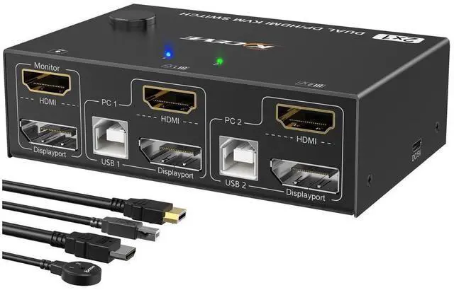 2 Port Dual Monitor KVM Switch HDMI+DisplayPort 4K @60Hz, 2K @120Hz ...