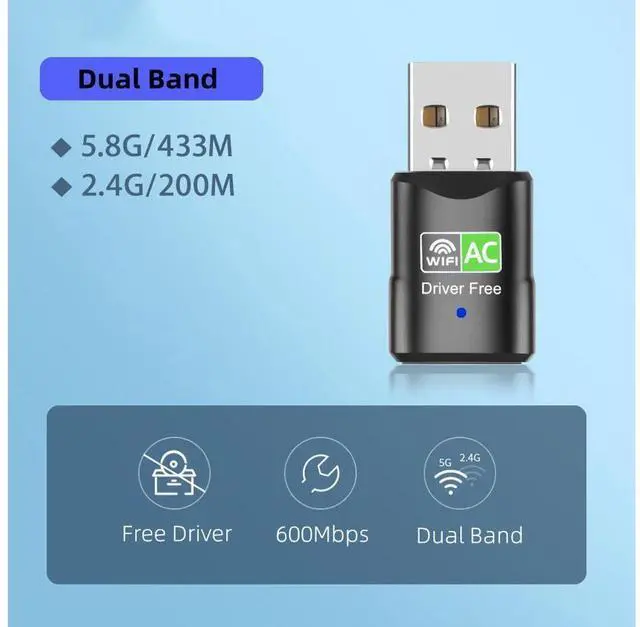USB WiFi Adapter, 5G/2.4G Driver Free Dual Band Wireless USB WiFi ...