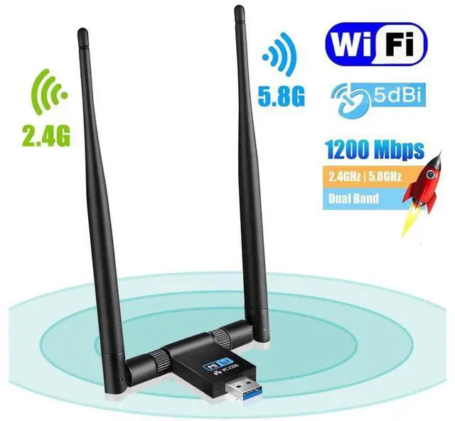 WLAN Stick, USB 3.0 WiFi Adapter 1200Mbps WiFi Dongle Dual Band 2.4 / 5 ...