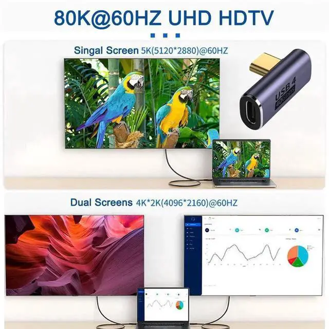 USB4 Type C Male to Female Low Profile Right Angled 100W Power Data 8K ...