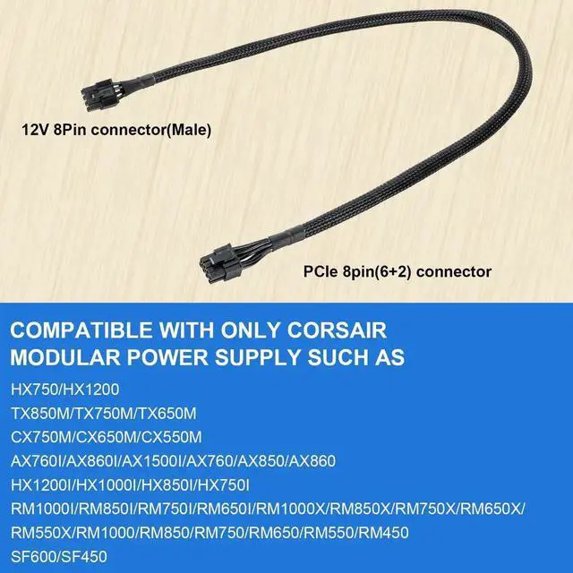 PCIE Power Cable for C.orsair & Thermaltake: 65CM, 8-Pin to 6+2 Pin ...