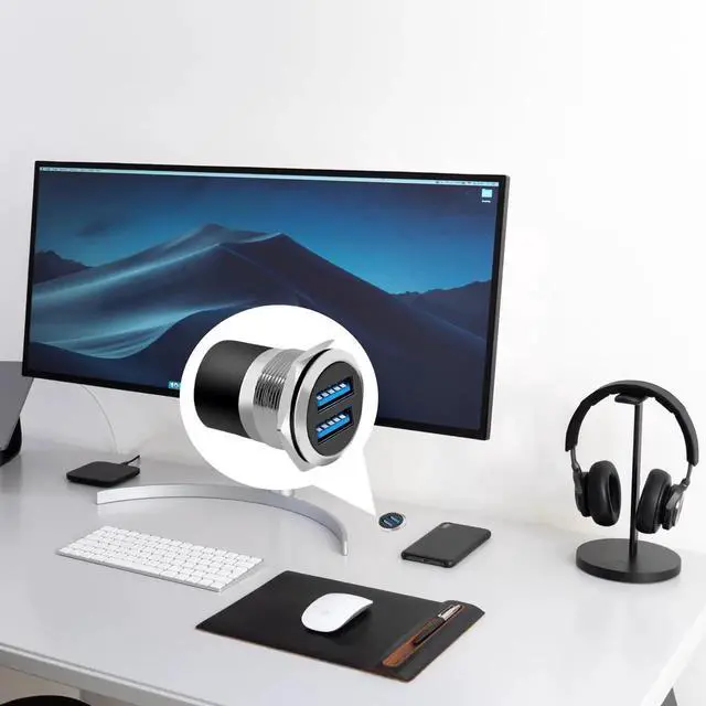 Dual USB 3.0 Panel Mount Adapter - Threaded Round Connector with ...