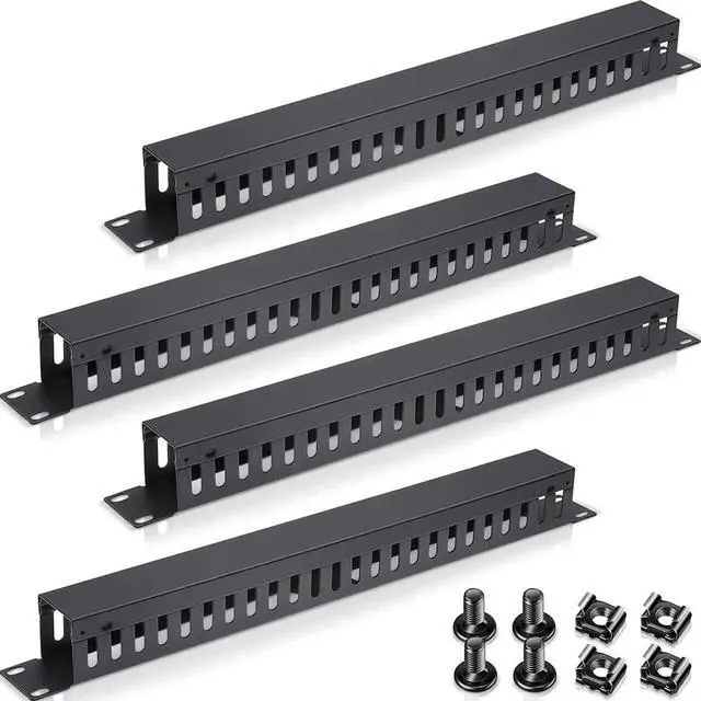 4 Pack 1U 19 Inch Cable Manager 24 Slot Horizontal Rack Mount Wire ...