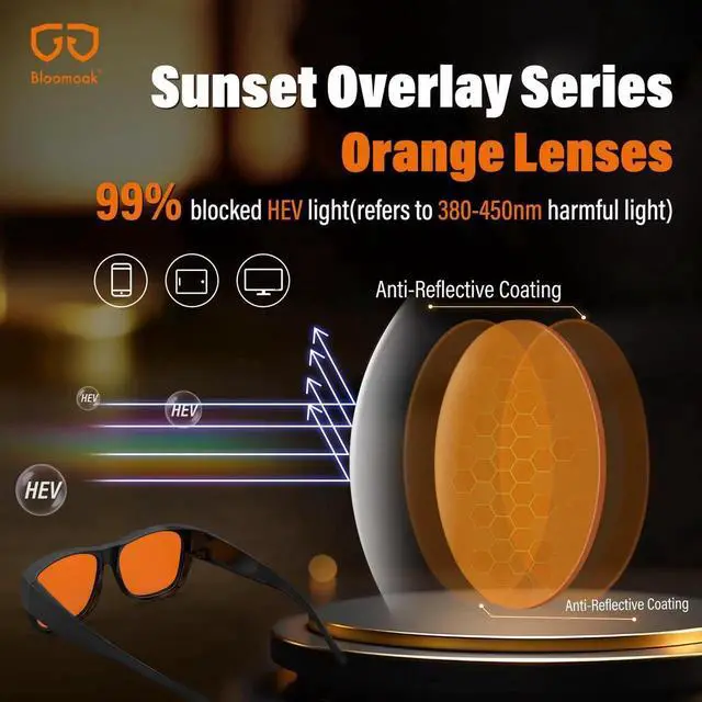Bloomoak 99% Fit Over Blue Light Blocking Glasses for Sleeping-Red ...