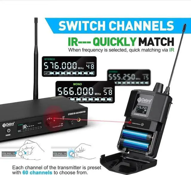 Audio PRO ST-202 UHF Stereo Wireless in Ear Monitor System, Dual ...