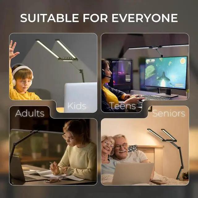 LED Desk Lamp, Anti Eyestrain with Blue Light Blocking Glasses Included ...