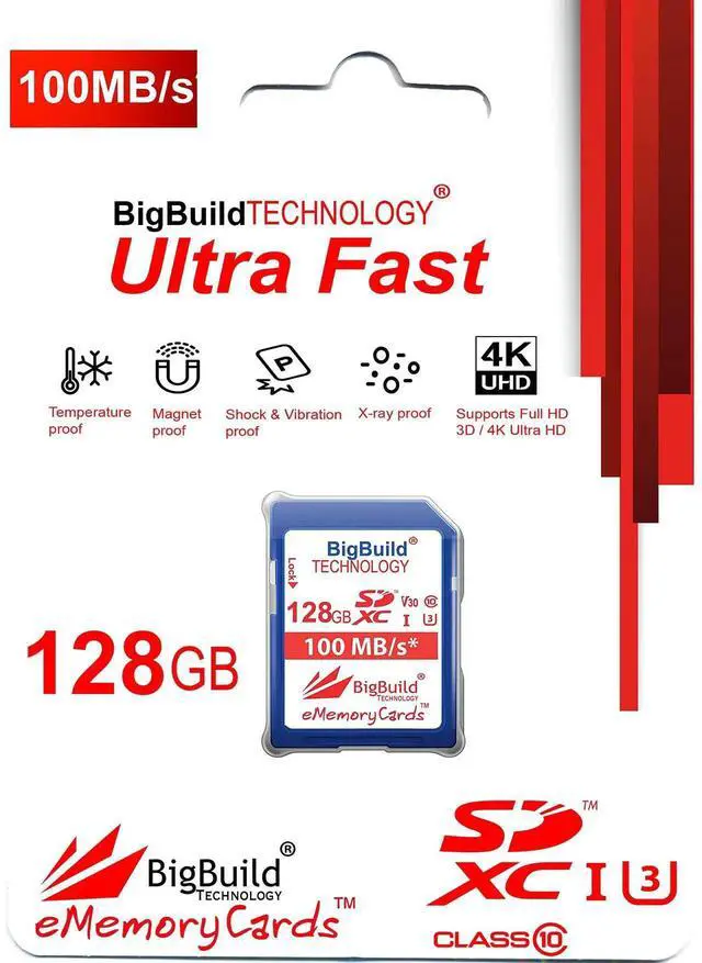 BigBuild Technology 128GB Ultra Fast U3 SDXC 100MB/s Memory Card ...