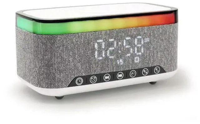 JVFYI Modern Desk LED Alarm Clock with Wireless Charging & Bluetooth ...