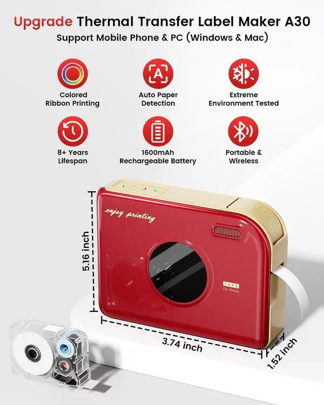 JVFYI Phomemo A30 Portable Ribbon Printer | DIY Thermal Transfer Label ...