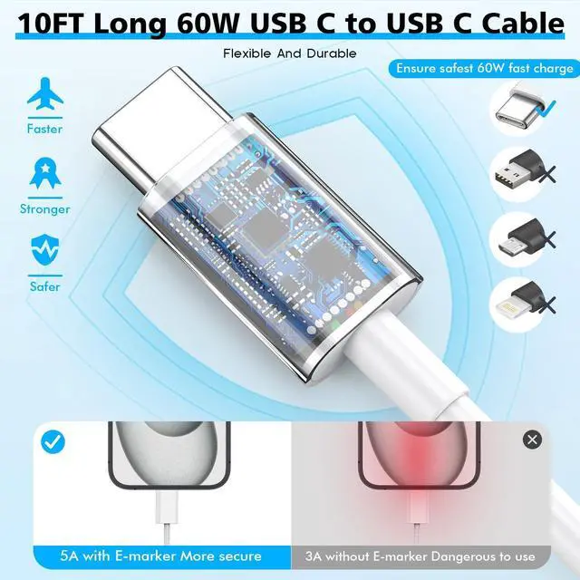 [Apple MFi Certified]Long 10Foot USBC to USBC Cable Fast Charging for ...