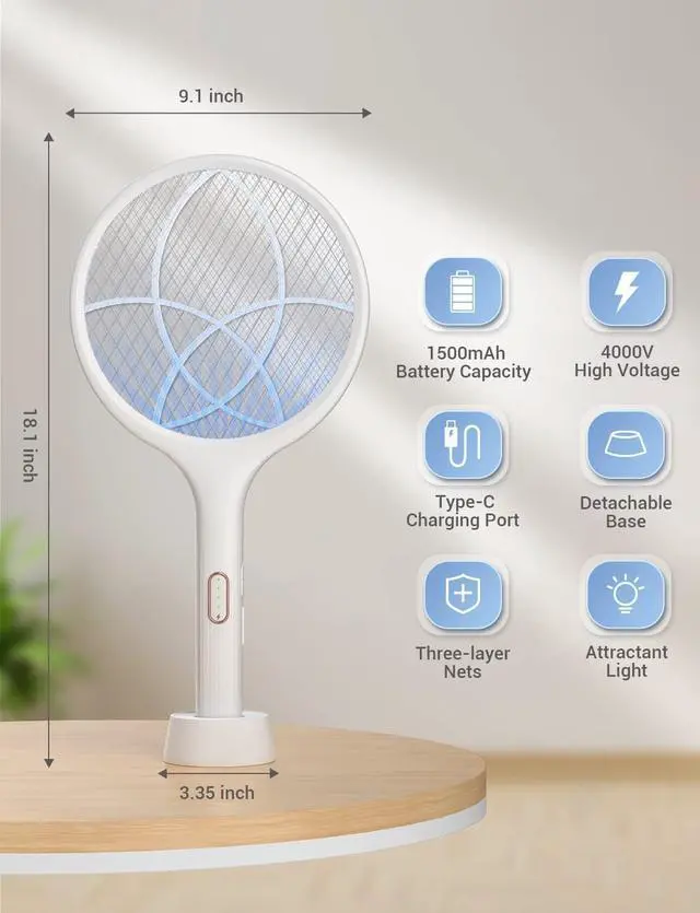 YISSVIC Electric Fly Swatter 4000V Bug Zapper Racket Dual Modes ...