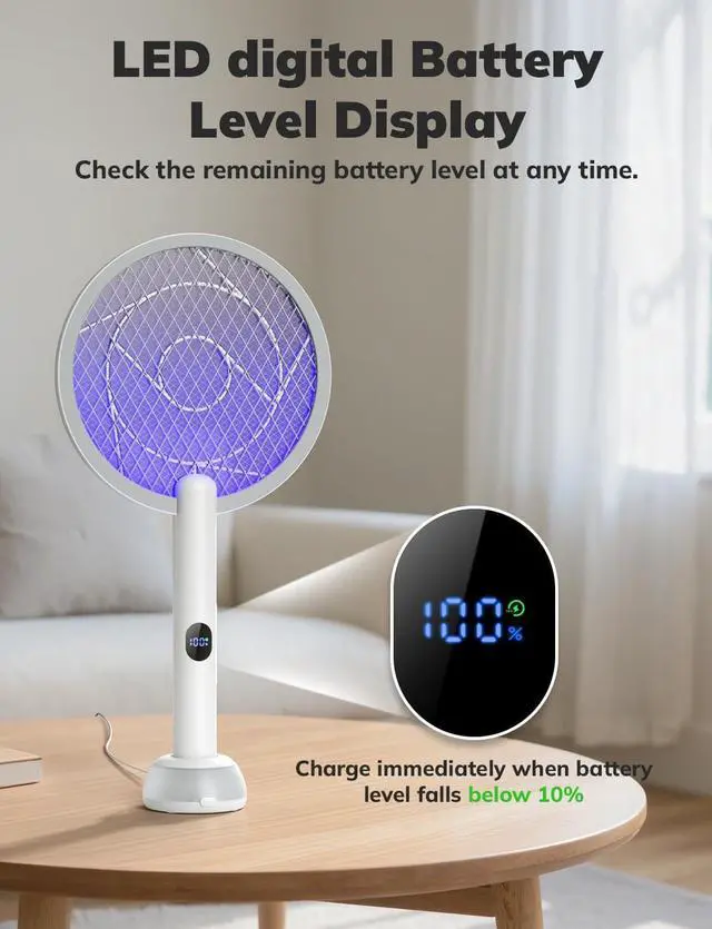 YISSVIC Electric Fly Swatter Bug Zapper Racket 4000V LED Screen Dual ...