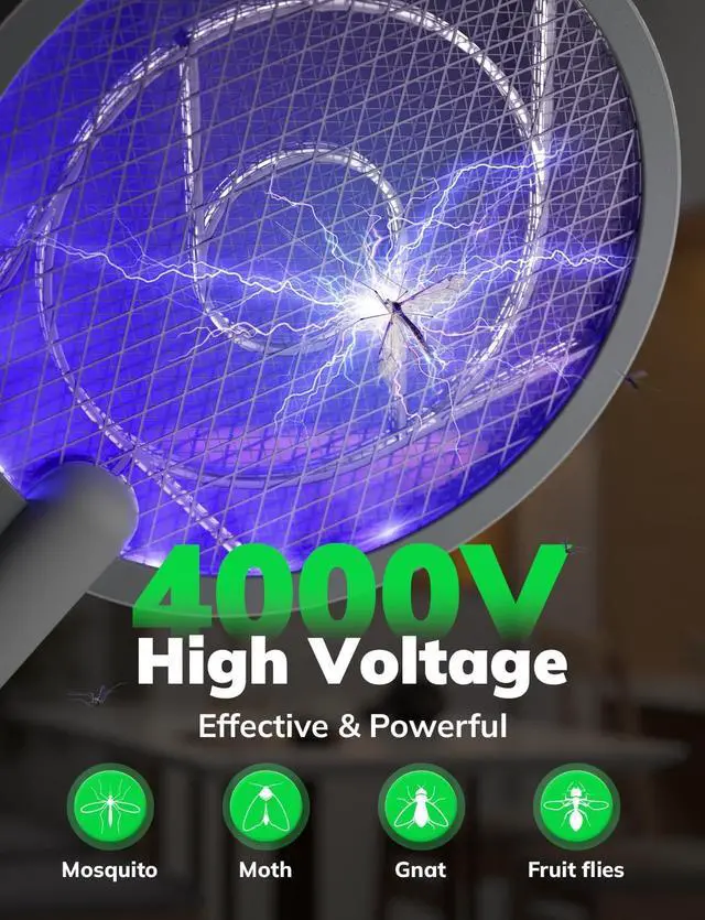 YISSVIC Electric Fly Swatter Bug Zapper Racket 4000V LED Screen Dual ...