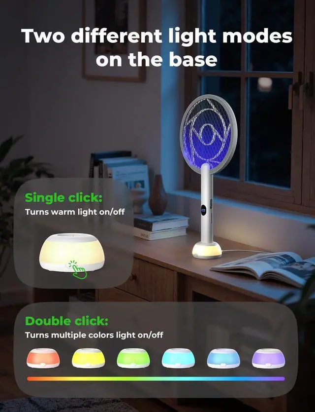 YISSVIC Electric Fly Swatter Bug Zapper Racket 4000V LED Screen Dual ...