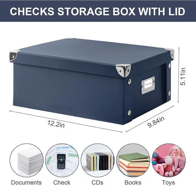 DLUGOPIS Checks Storage Box with Lid Document Boxes Banker Boxes ...