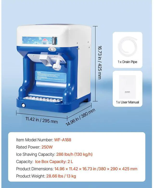 Commercial Ice Shaver 286LBS/H Electric Snow Cone Maker Ice Crusher ...