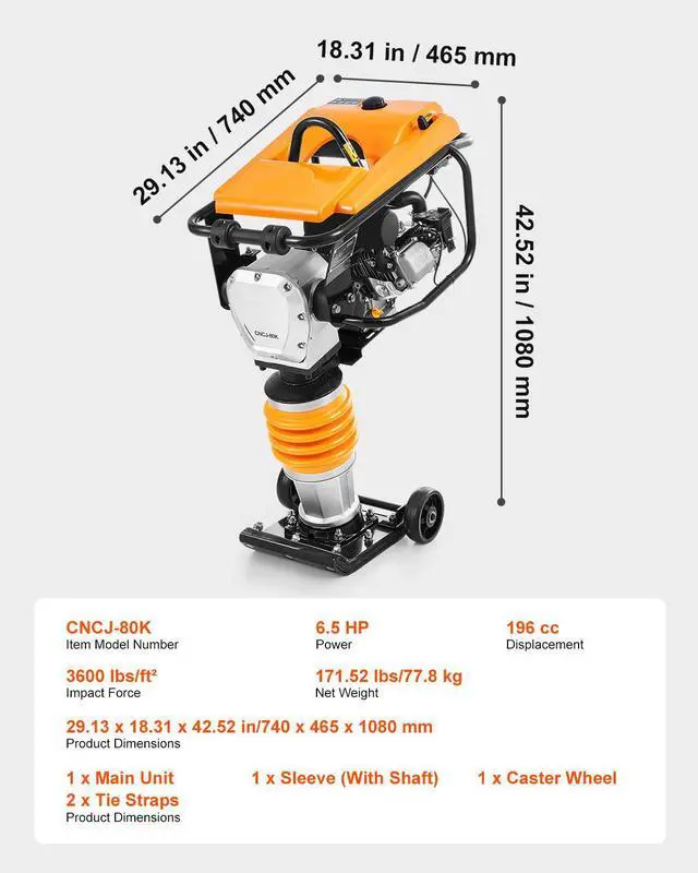 Jumping Jack Compactor, 6.5 HP Vibratory Rammer Fuel-Powered 196 cc ...