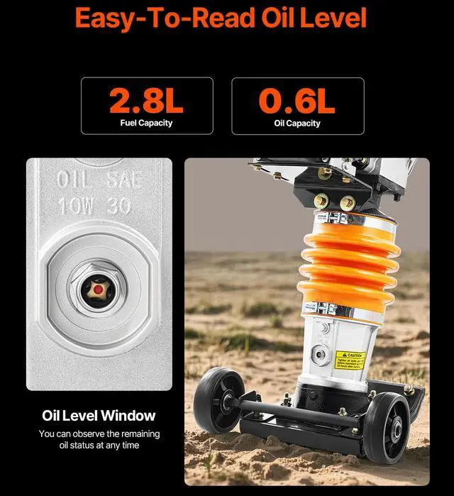 Jumping Jack Compactor, 6.5 HP Vibratory Rammer Fuel-Powered 196 cc ...