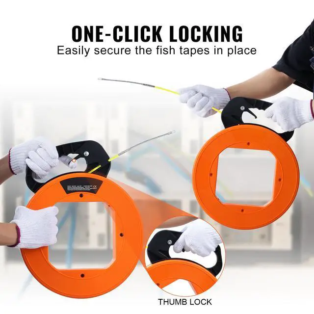 VEVOR Fish Tape Wire Cable Line Puller 200ft 3/16in Fiberglass High ...