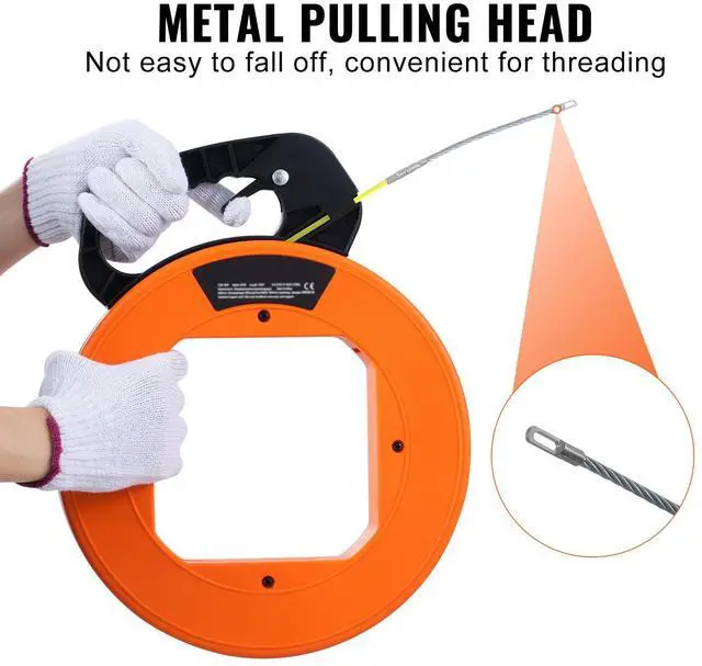 VEVOR Fish Tape Wire Cable Line Puller 200ft 3/16in Fiberglass High ...
