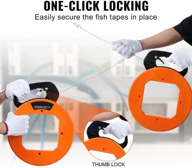 Fish Tape Wire Cable Line Puller 120ft 1/8 in Steel with High Plastic ...