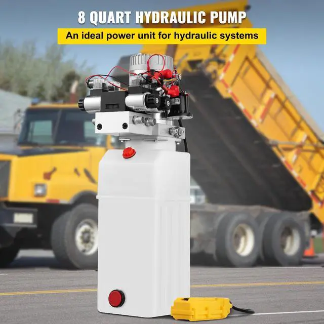 Hydraulic Pump, 8 Quart/2 Gal Double Acting Dump Trailer Pump DC 12V ...