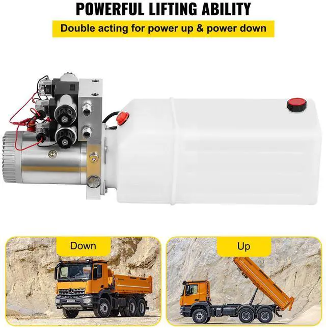 Hydraulic Pump, 8 Quart/2 Gal Double Acting Dump Trailer Pump DC 12V ...