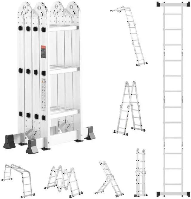 Multi-Purpose Folding Ladder 7-in-1 3 Step 12ft Reach Height for Work ...