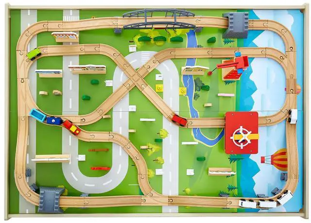 Train Table 120 Pieces Wooden Kids Activity Table with Collapsible ...