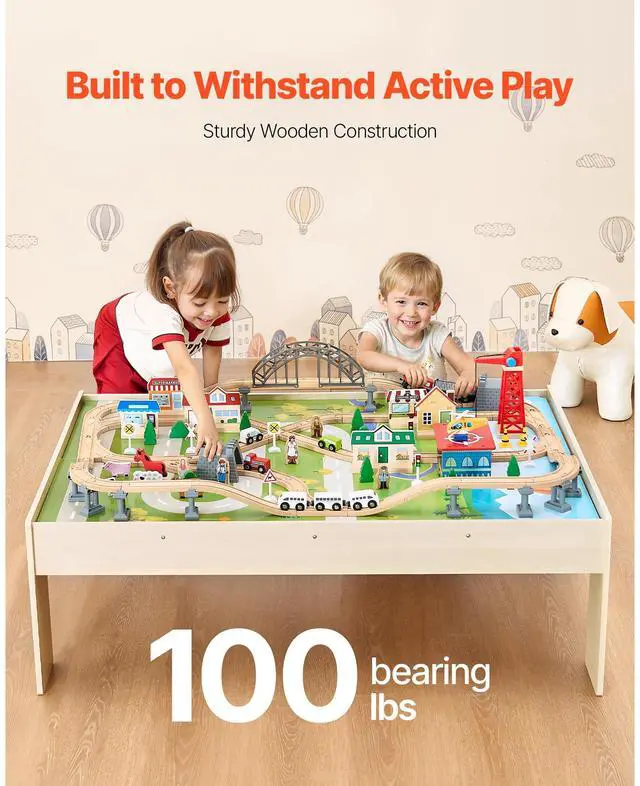 Train Table 120 Pieces Wooden Kids Activity Table with Collapsible ...