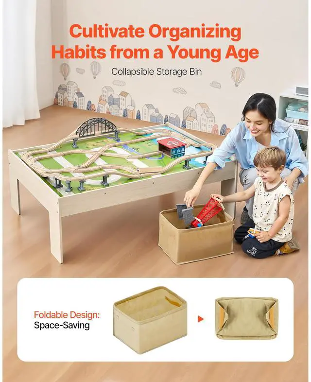 Train Table 120 Pieces Wooden Kids Activity Table with Collapsible ...