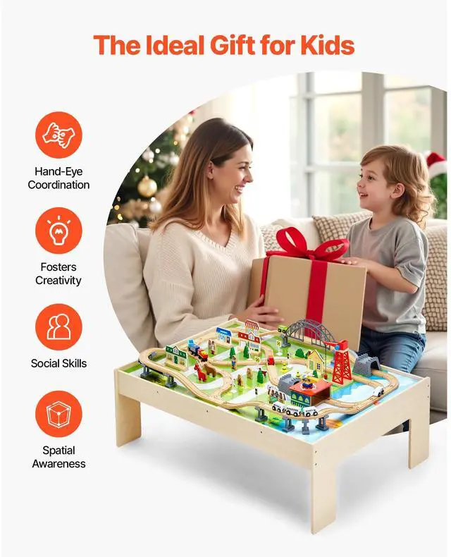 Train Table 120 Pieces Wooden Kids Activity Table with Collapsible ...