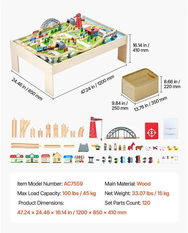 Train Table 120 Pieces Wooden Kids Activity Table with Collapsible ...