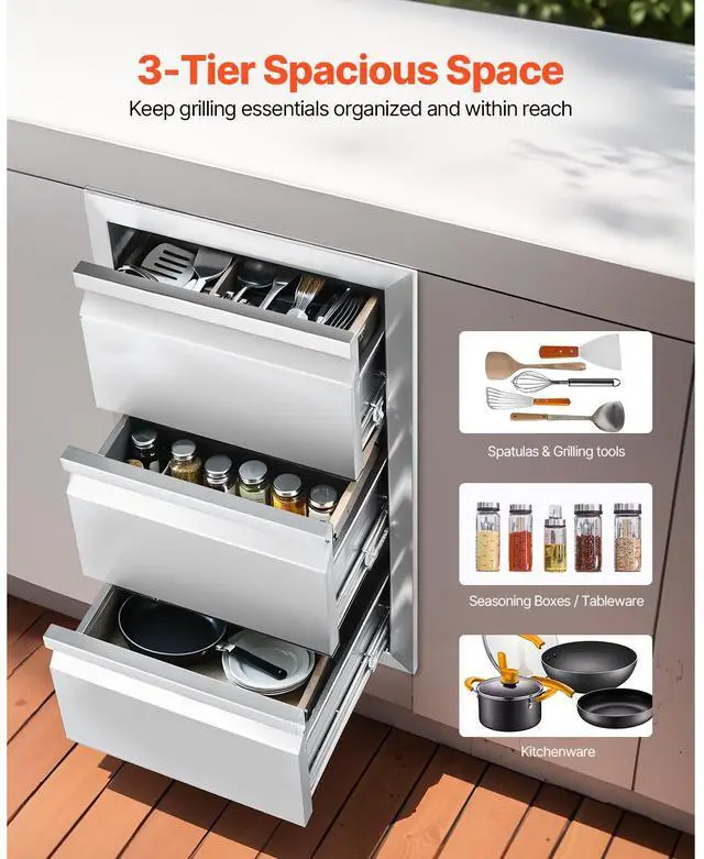 Outdoor Kitchen Drawers 14.7\" W x 25.4\" H x 18.7\" D, Box Frame Style ...