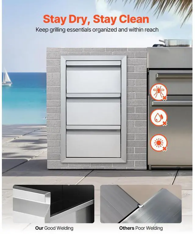 Outdoor Kitchen Drawers 14.7\" W x 25.4\" H x 18.7\" D, Box Frame Style ...
