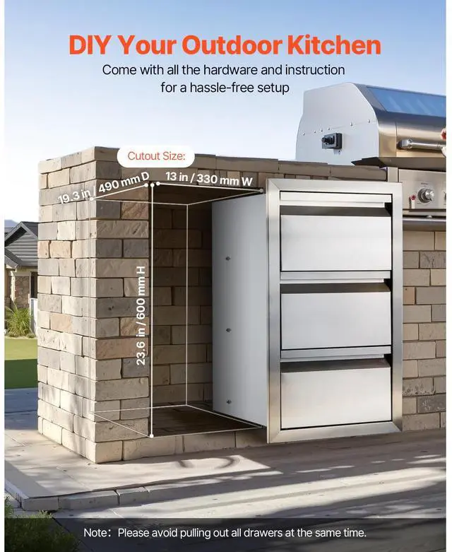 Outdoor Kitchen Drawers 14.7\" W x 25.4\" H x 18.7\" D, Box Frame Style ...