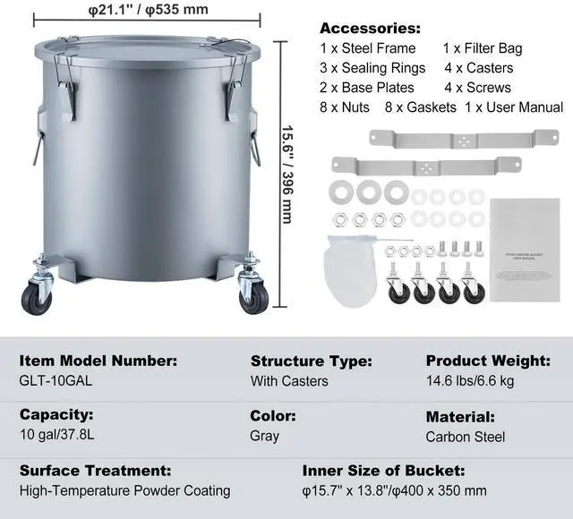 VEVOR Fryer Grease Bucket, 10 Gal Oil Disposal Caddy with Caster Base ...