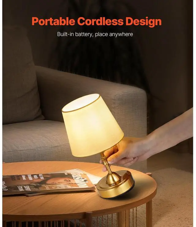 Cordless Table Lamp Rechargeable Battery Small Desk Lamp Fabric Shade ...