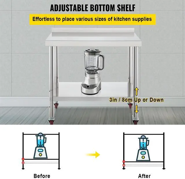 VEVOR Stainless Steel Prep Table, 36 x 24 x 35 Inch, 440lbs Load ...