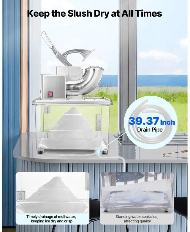 Commercial Ice Crusher 661LBS/H Electric Snow Cone Maker Shaved Ice ...