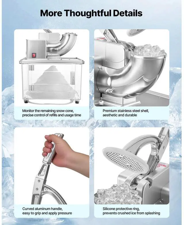 Commercial Ice Crusher 661LBS/H Electric Snow Cone Maker Shaved Ice ...