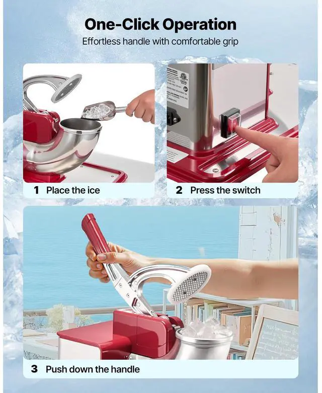Commercial Ice Crusher 661LBS/H Electric Snow Cone Maker Shaved Ice Red ...