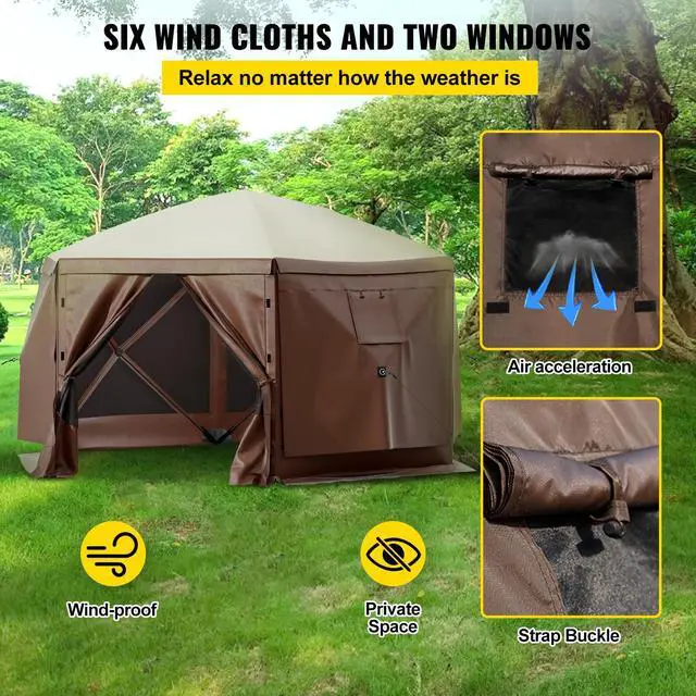 VEVOR Camping Gazebo Tent, 10'x10', 6 Sided Pop-up Canopy Screen Tent ...